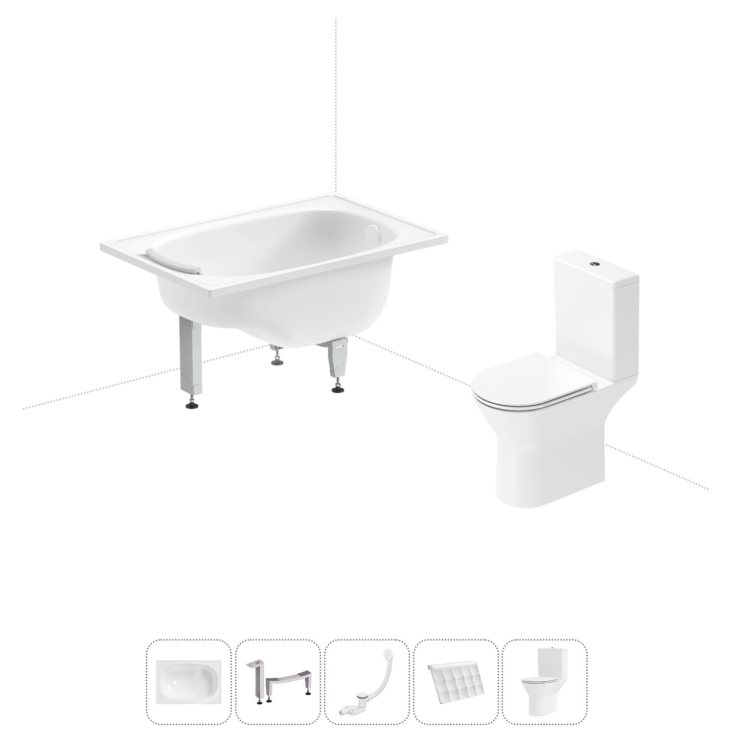 Стальная ванна 105х70 Sanitana BLB Europa Mini 20220550R в наборе 5 в 1: металлическая ванна 105 х 70 см с сиденьем, ножки, слив-перелив, подголовник, унитаз