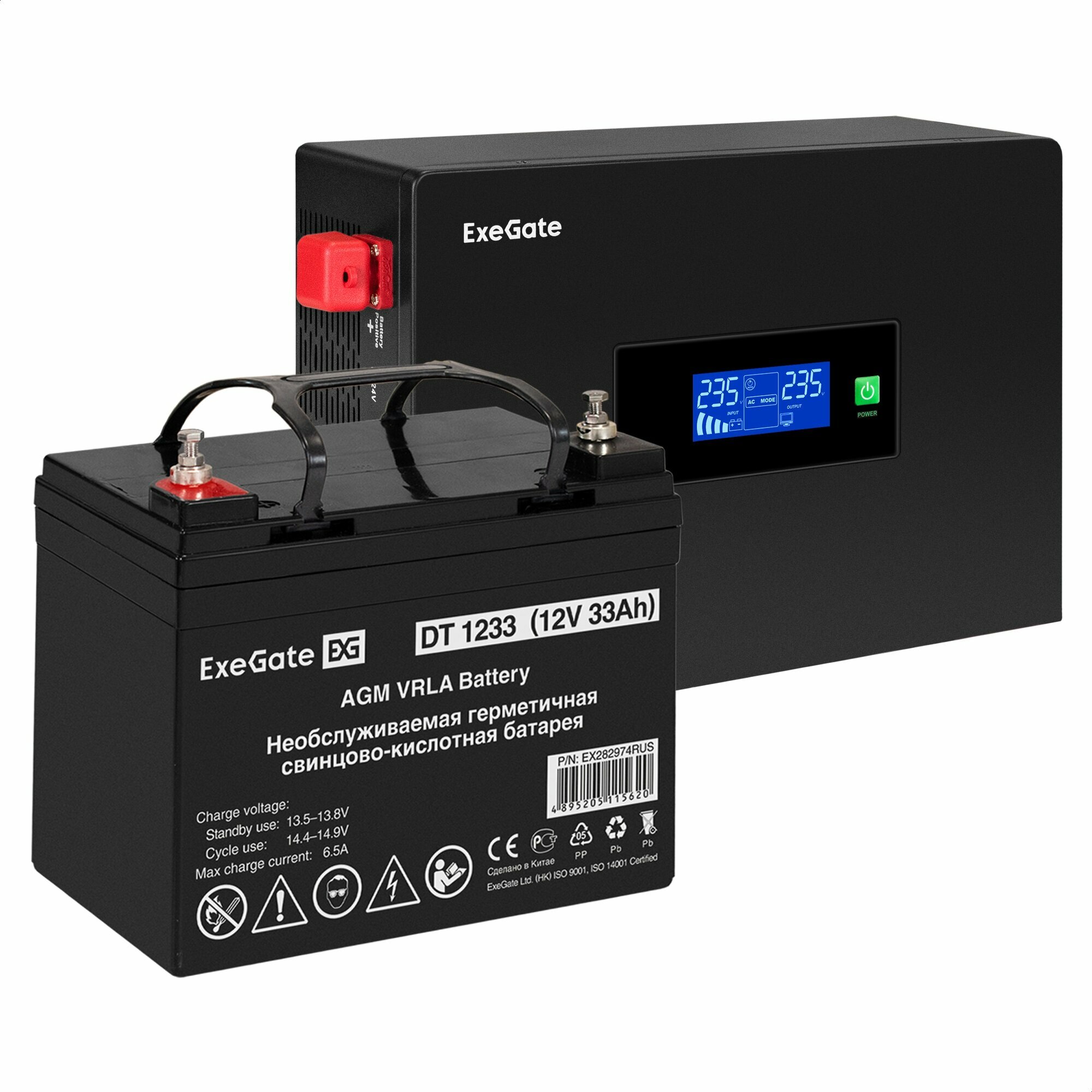 Комплект ИБП ExeGate IdealSine SR-1000. LCD.2SH + Батарея 33Aч, 1 шт. (ИБП + АКБ , 1шт.) EX297405RUS