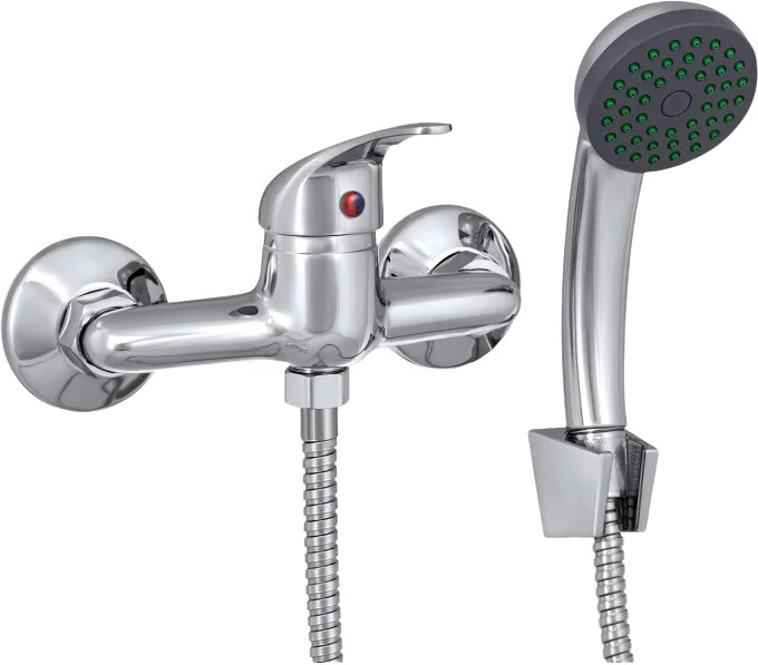 Смеситель для душа Славен Прораб П СЛ-ОД-П40 с душевым гарнитуром, хром, глянцевый, настенный, латунный, однорычажный, смеситель для ванны с душем