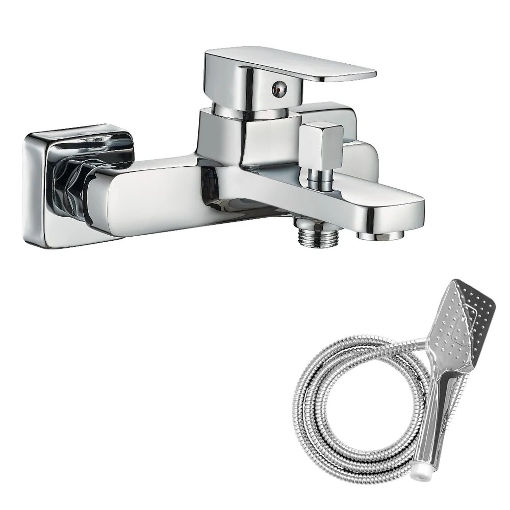 Смеситель для ванны с душем Olive'S Tones TN20201 с душевым гарнитуром, настенный, однорычажный, хром, глянцевый, латунный, с керамическим картриджем