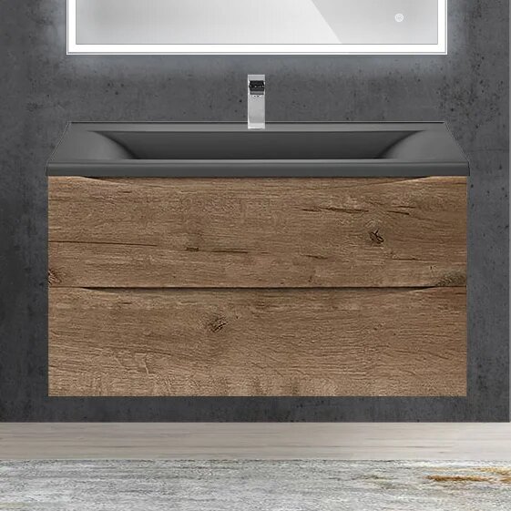 Тумба под раковину без столешницы Vincea Mia подвесная, светлое дерево, матовая, из МДФ, тумба для ванной, с ящиками, с доводчиками