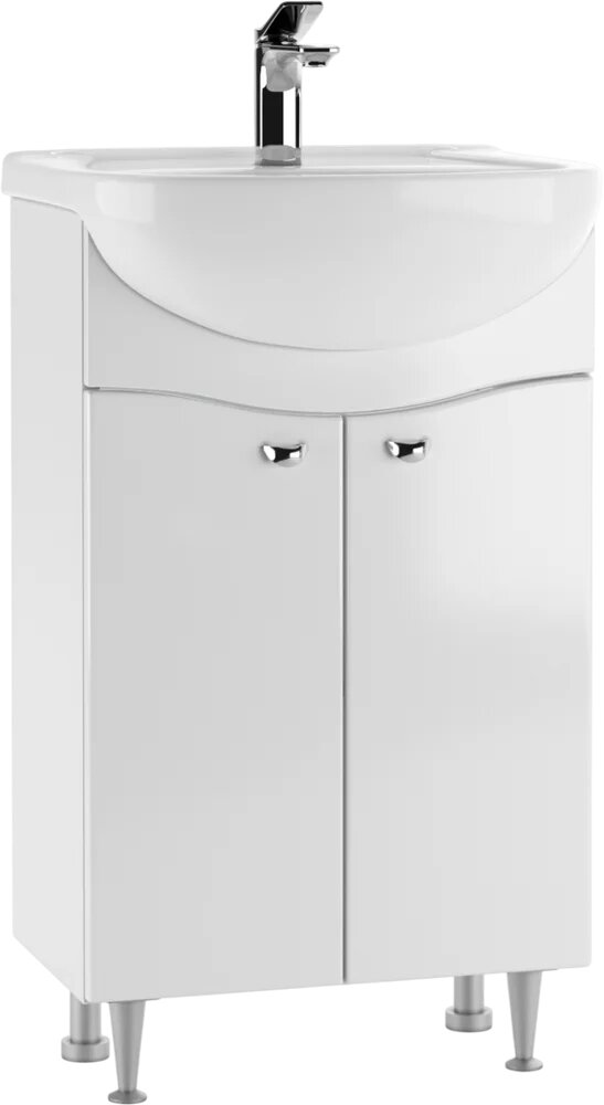Тумба с раковиной Айсберг Волна 50 напольная, 51 см, белая, полукруглая, в современном стиле, из МДФ из фаянса