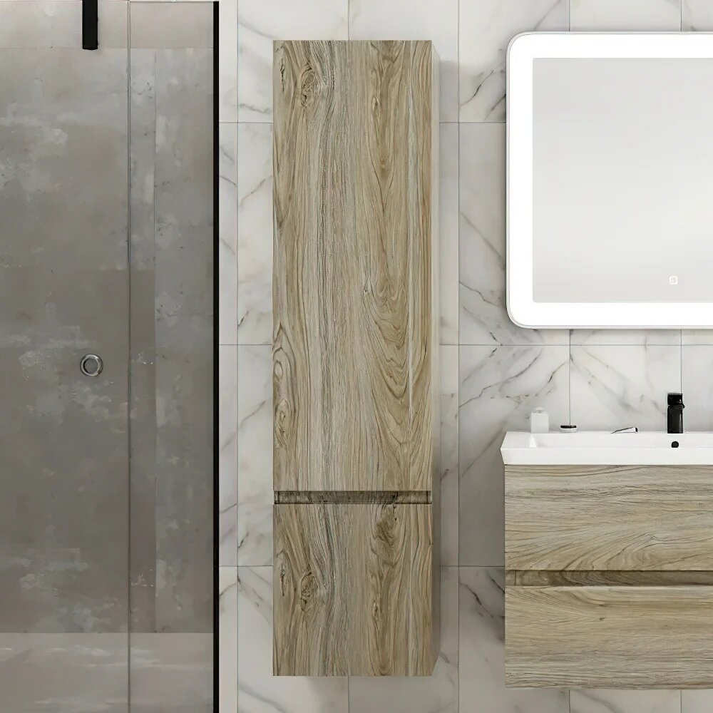 Шкаф-пенал для ванной Art&Max Techno 40 R подвесной, 40 см, светлое дерево, матовый, с ящиком, с дверками, из МДФ, в стиле лофт