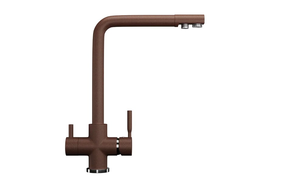 Смеситель для кухни Ulgran U-016 U-016-307 с краном для питьевой воды, с поворотным изливом, коричневый, матовый, однорычажный, латунный, с керамическим картриджем