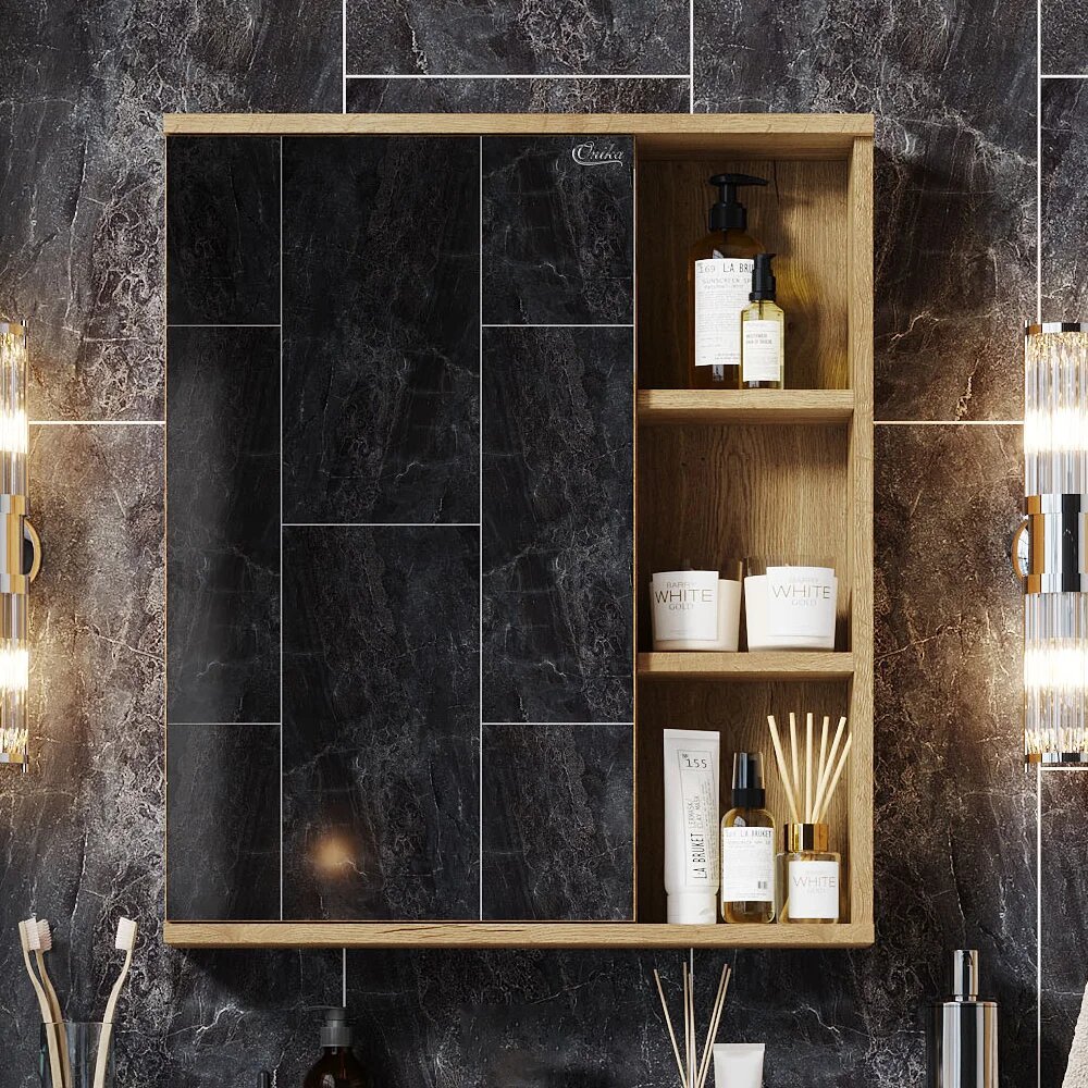 Зеркало-шкаф Onika Легран У 60 с боковыми полками, 60 см, лофт, зеркало настенное в ванную