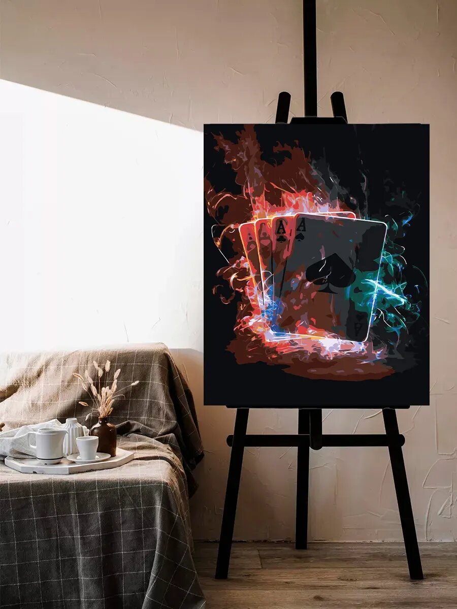 Картина по номерам Красивые Игральные Карты в Огне Покер