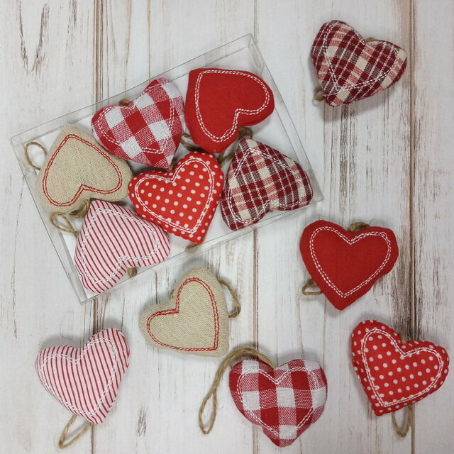 Набор елочных украшений из ткани Сердечки - Кантри Love 6 шт, подвеска, Breitner, 22-3050A