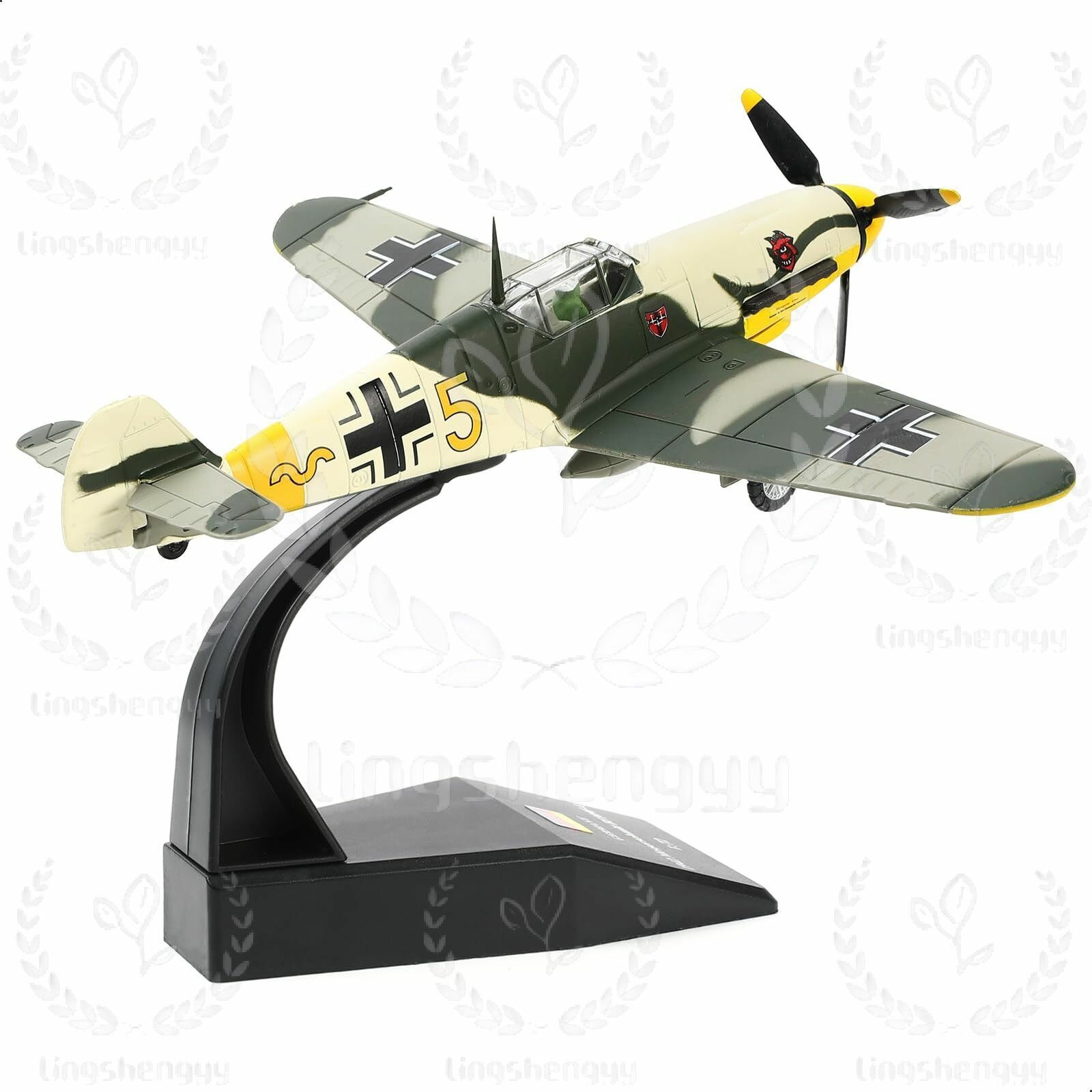 Коллекционная выставочная готовая модель самолета Messerschmitt BF-109 в масштабе 1:72 с камуфляжем "джунгли"