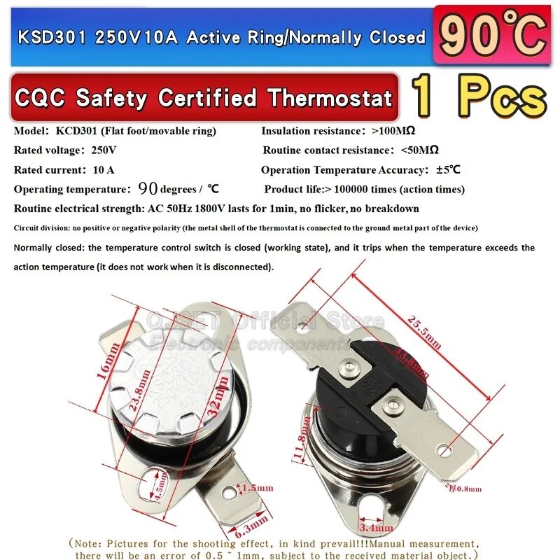 Термостат KSD301 90°C NC 10A