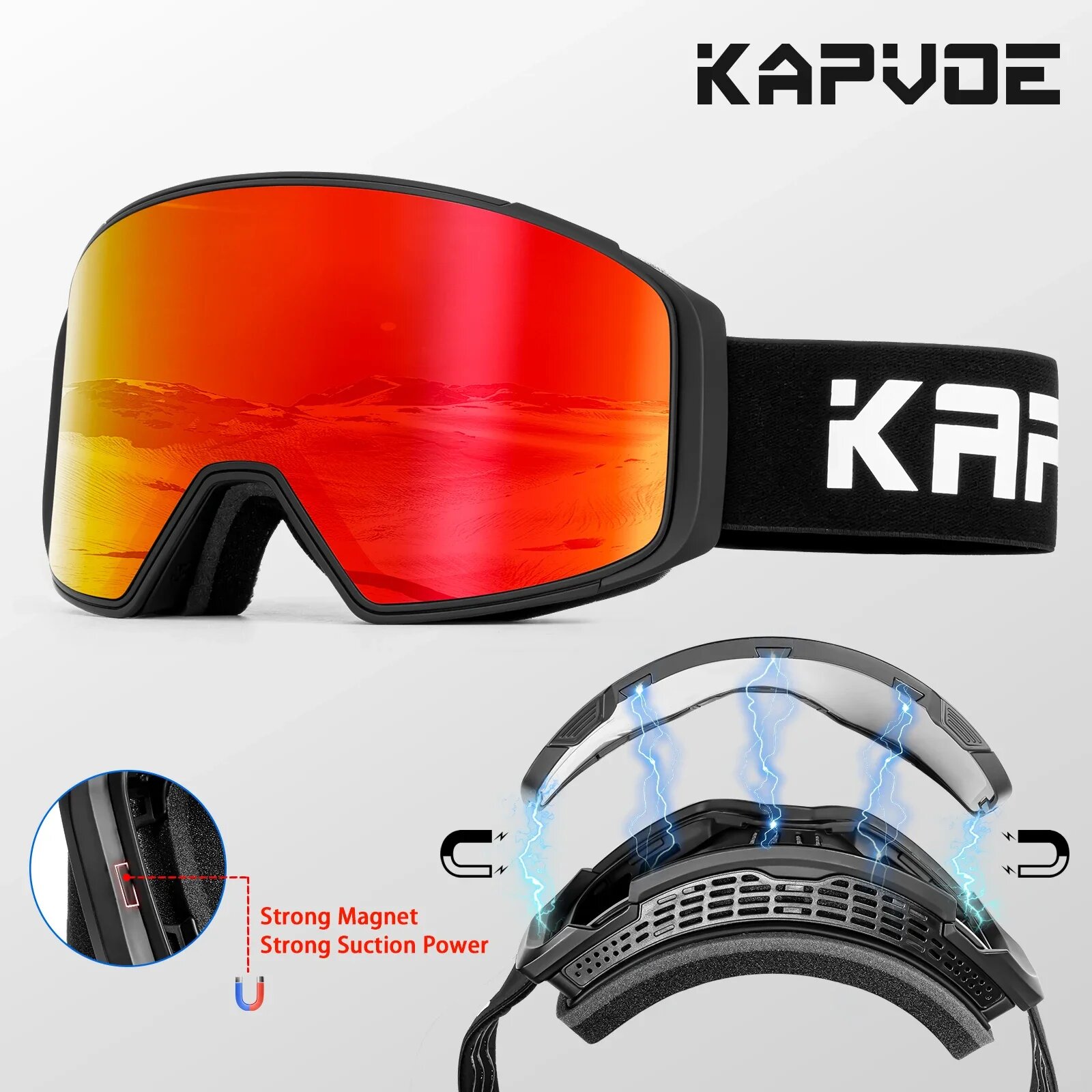 Kapvoe красные фотохромные лыжные очки