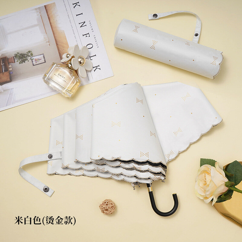 Зонт, 28 см, черный крючок, золотой бабочка, бежевая кайма