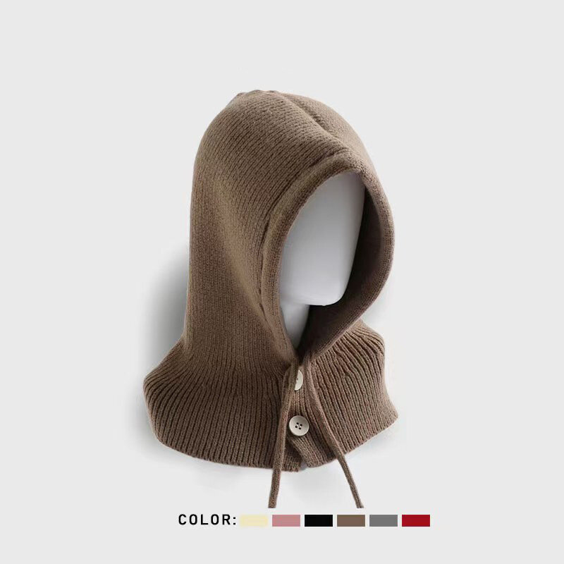 Корейская шапка-балаклава для женщин, зимняя теплая шапка и шарф, интегрированная парная стильная шерстяная вязаная шапка с защитой ушей