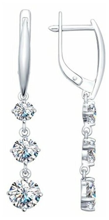 Серьги с подвесками, серебро, 925 проба, родирование, фианит