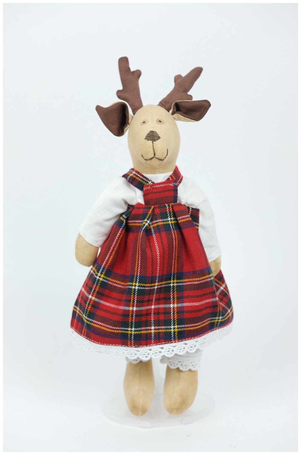 Мягкая игрушка для детей Олененок тильда в красном платье и панталончиках
