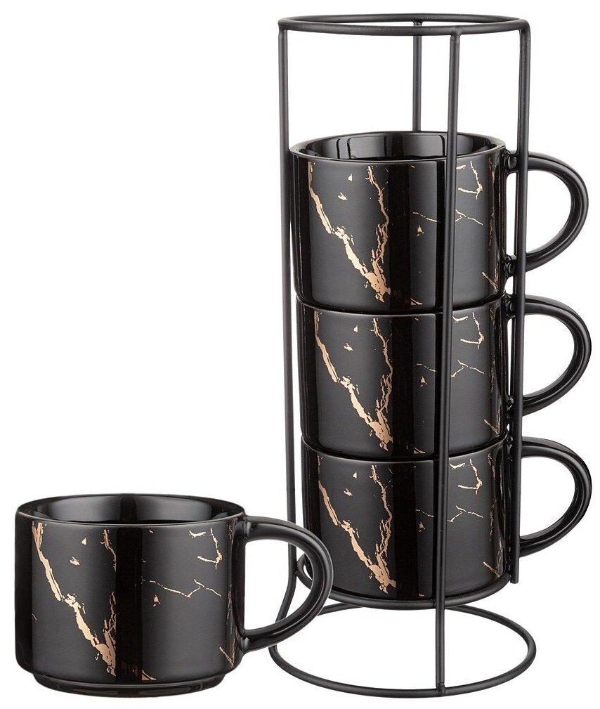 Набор кружек на металл. подставке lefard "Fantasy" 4 шт 300 мл черный