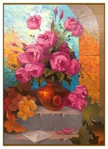 Алмазная мозаика Натюрморт с розами 36x50 см.