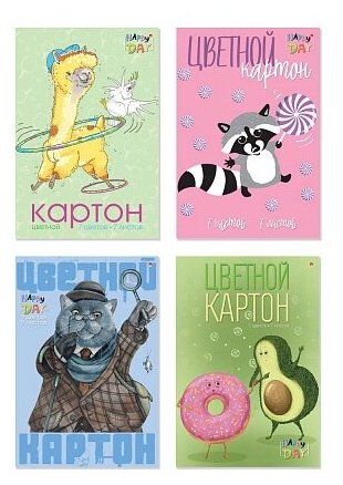 Набор цветного картона А4. 7 Л. 7 ЦВ."мультики" 4 вида