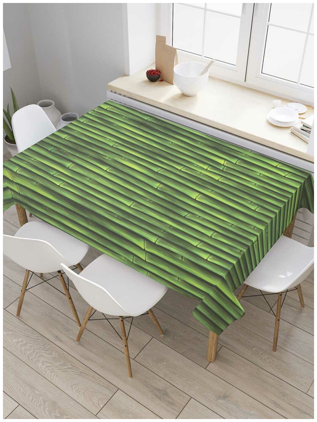 Прямоугольная водоотталкивающая скатерть на стол "Бамбуковые стебли" 145х180, JoyArty