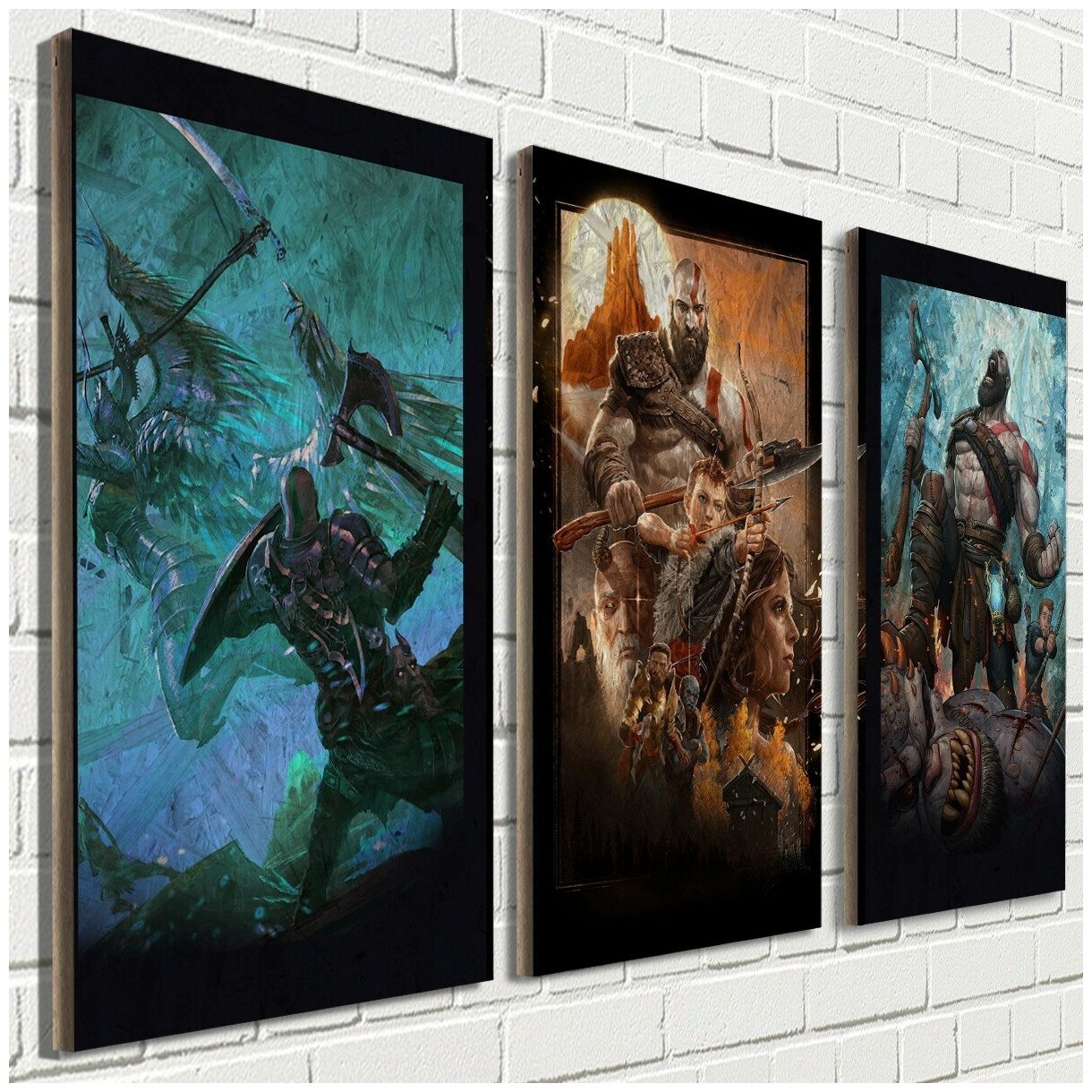 Модульная картина на рельефной доске ОСП Игры God War (Бог Войны, Мифы, Кратос, Атрей) - 3040