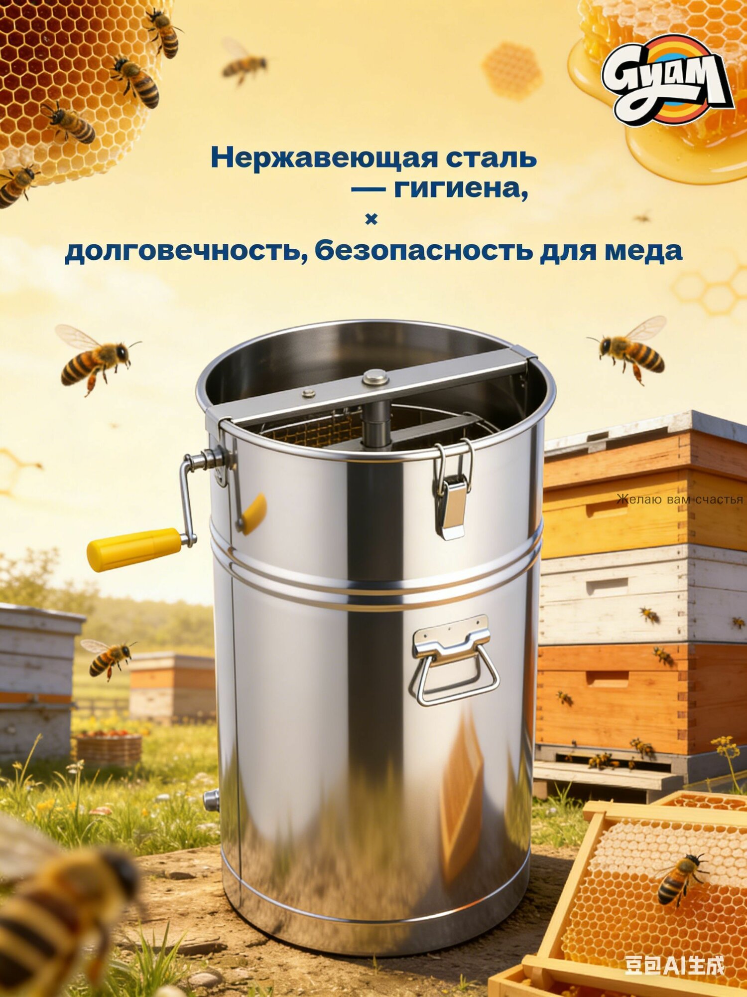 Ручная медогонка 2-рамочная нержавеющая сталь