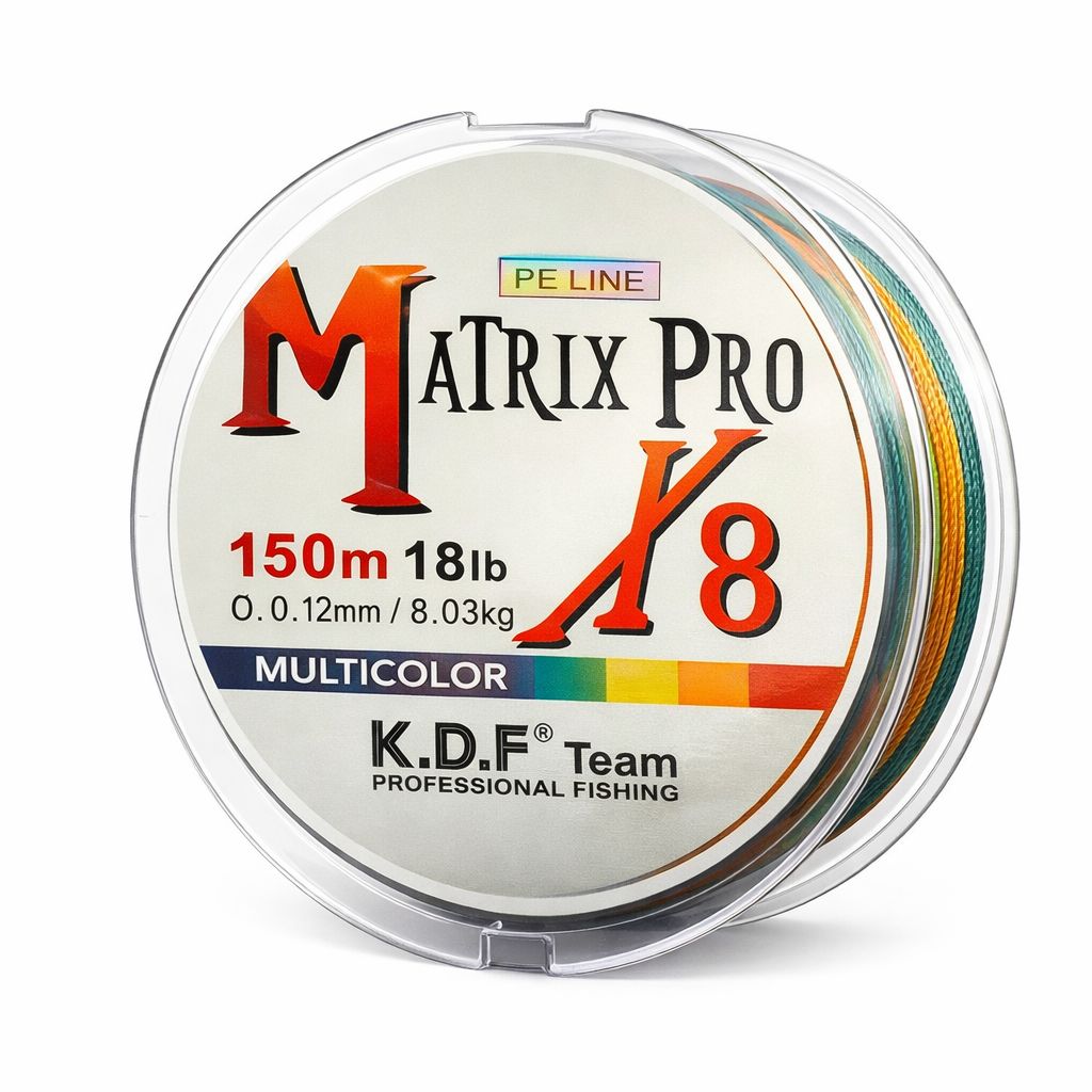 Плетеный шнур KDF Matrix Pro X8 Multicolor 0.06мм, 4.62кг, 150 м, 8-жильный PE, плетенка для спиннинга, джига, щуки, судака