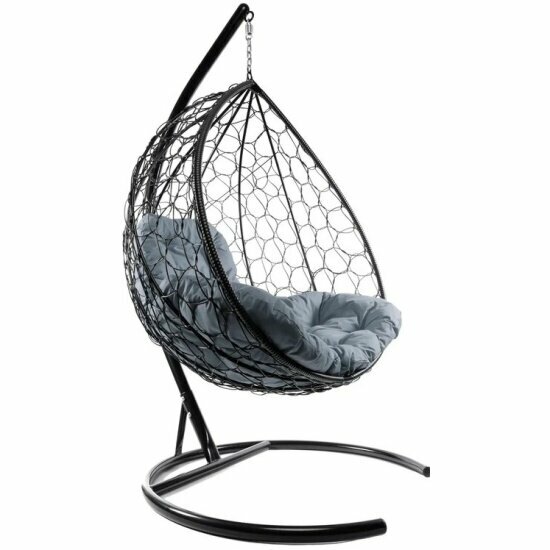Подвесное кресло кокон M-group XL с ротангом черное+серая подушка