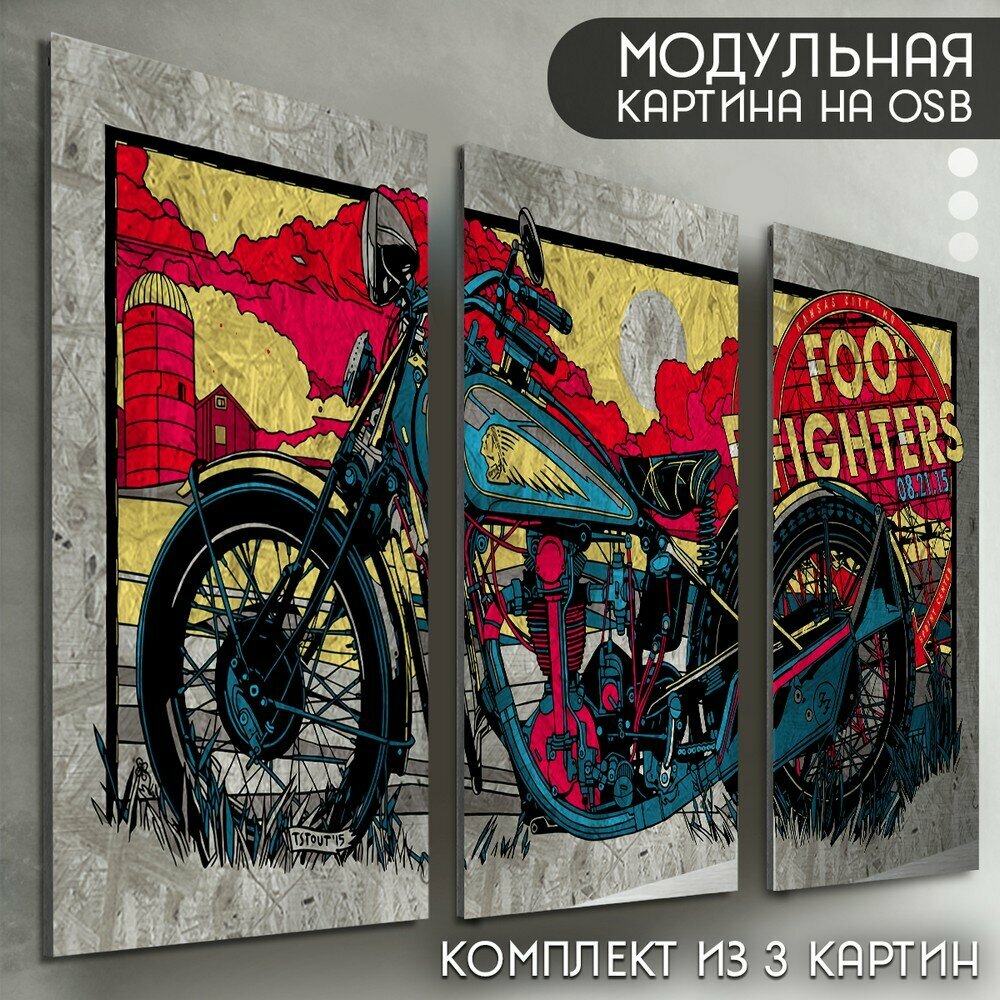 Модульная картина на рельефной доске ОСП "музыка Foo Fighters (фо файтерс, рок, метал, Дэйв Грол) - 6117"