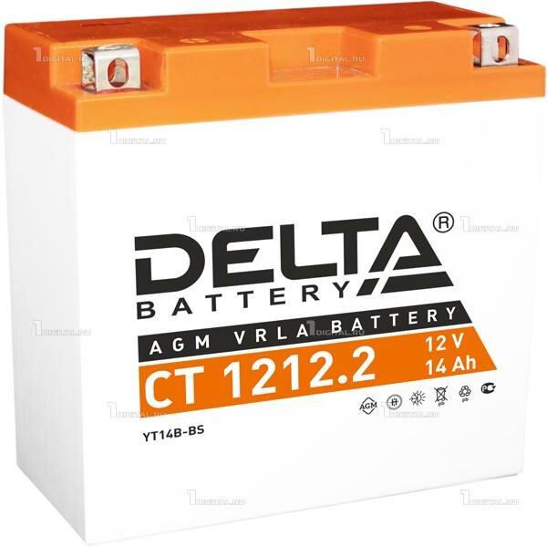 Аккумулятор DELTA CT-1212.2 для мототехники (12В, 14Ач / 12V, 14Ah / стартерный ток 155А) YT14B-BS