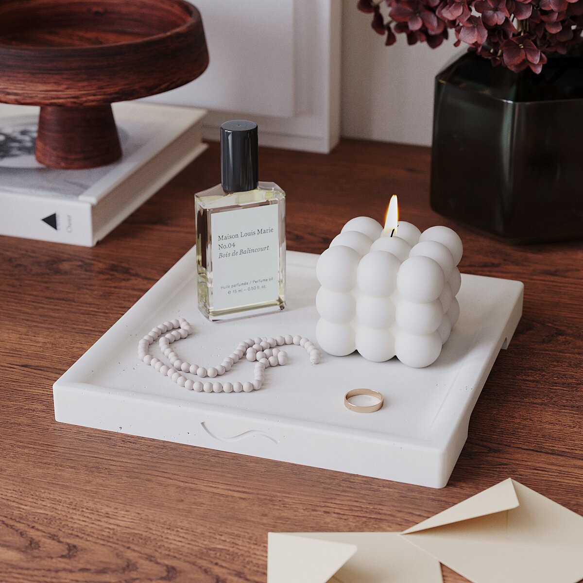 Декоративный поднос MUSKO HOME Dorian Square S, 20x20 см, бетон, белый матовый