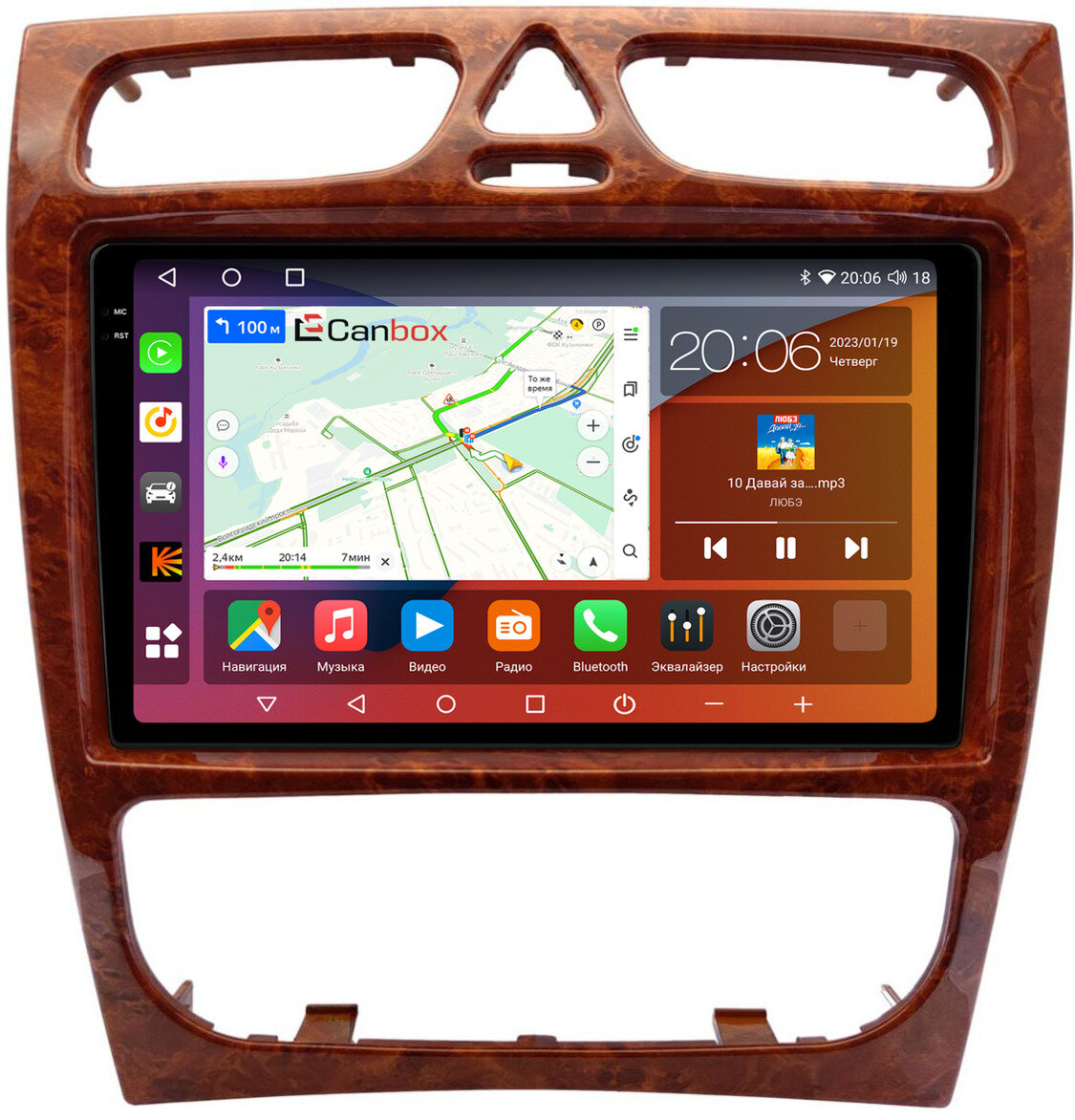 Штатная магнитола Canbox EVO 2K 5814-9-1441 Mercedes-Benz C (w203), G (w463) 2000-2006 (дерево) Android 14 (4G-SIM, 4/64, DSP, QLed, AI, 360)