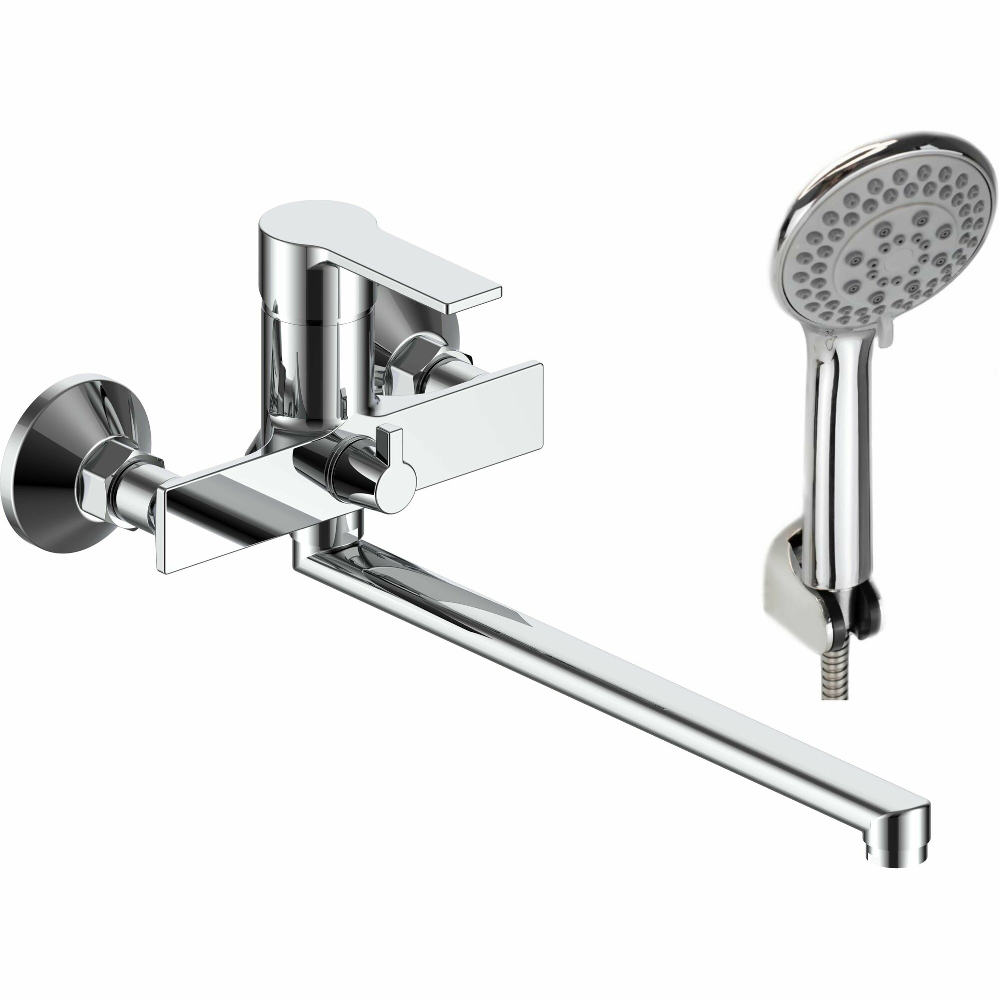 Смеситель для ванны/душа VODA Raft RF31 однозахватный, настенный, длинный излив, хром