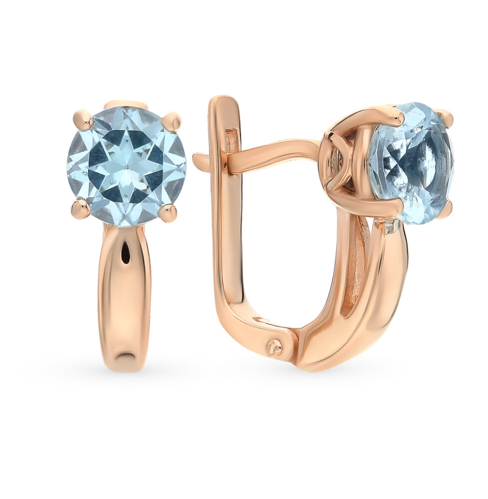 Серьги, золото, 585 проба, топаз