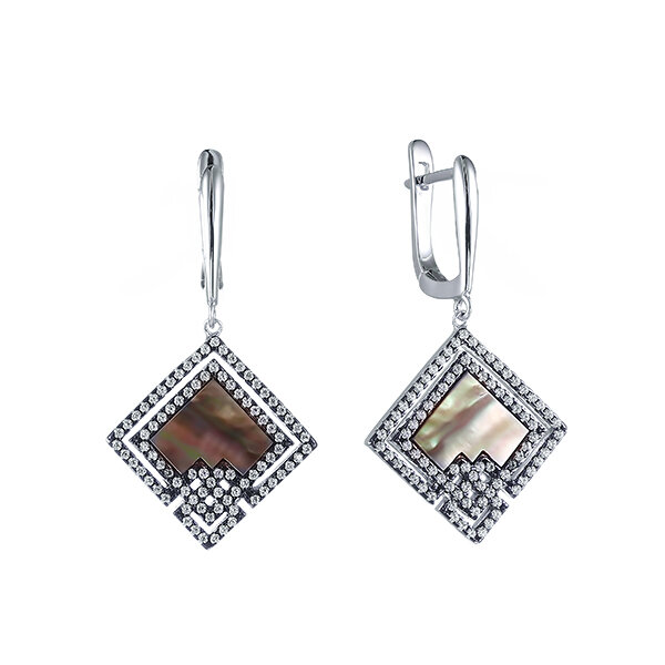 Серьги, серебро, 925 проба, фианит, перламутр