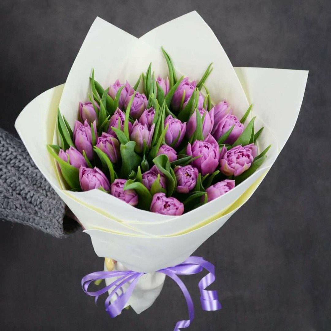 "Сиреневый букет из 25 пионовидных тюльпанов" от бренда BU BU