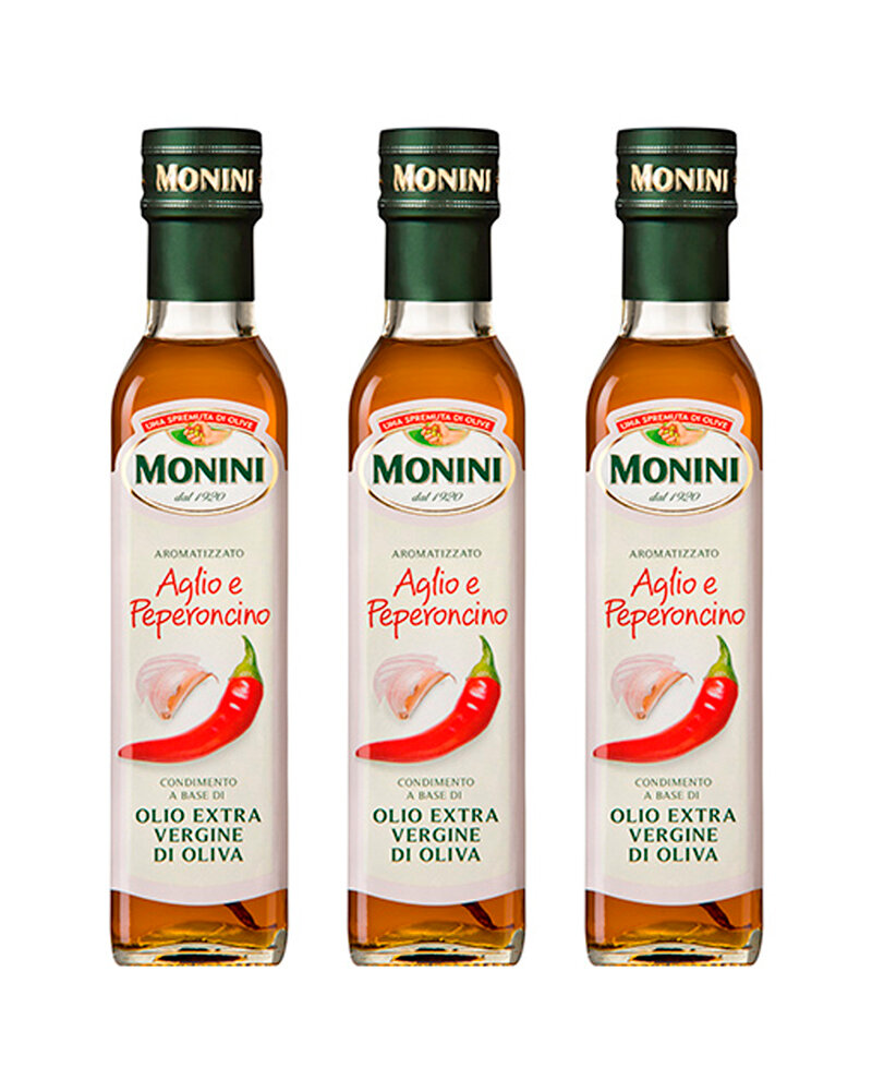 Масло оливковое Monini Экстра Вирджин Чеснок и перец чили 0.25 л. - 3 шт