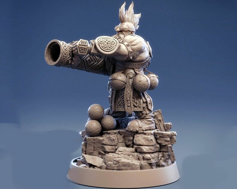 Дворф Охотник с Пушкой (раса: Дуергар, Холмовой, Горный) (класс: Рейнджер, Воин) миниатюра для DnD (ДнД), Pathfinder и других Настольных игр (НРИ, Варгеймов или РПГ), фентези тематика