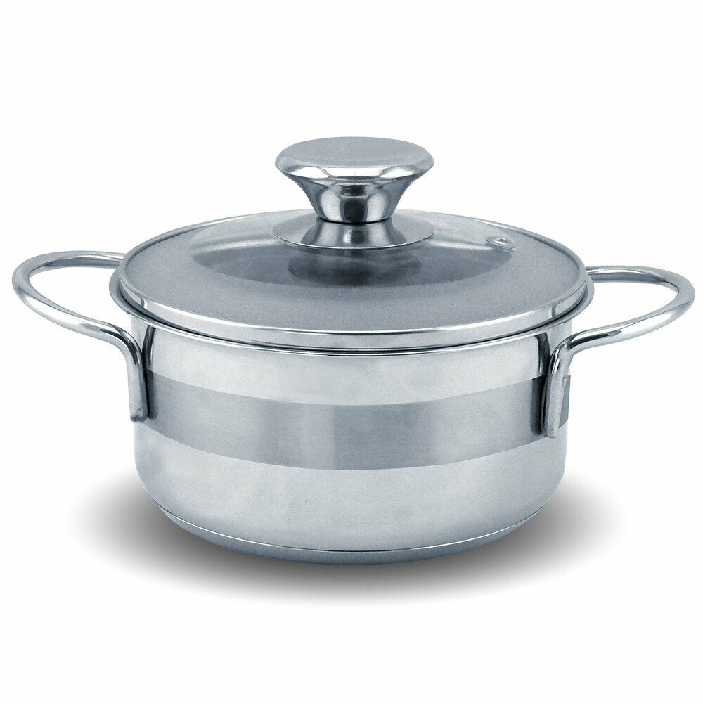 Кастрюля 1,8 л нержавеющая сталь с крышкой, для индукционных плит KELLI Silver, нержавейка с толстым дном 1,8 литра для газовой плиты