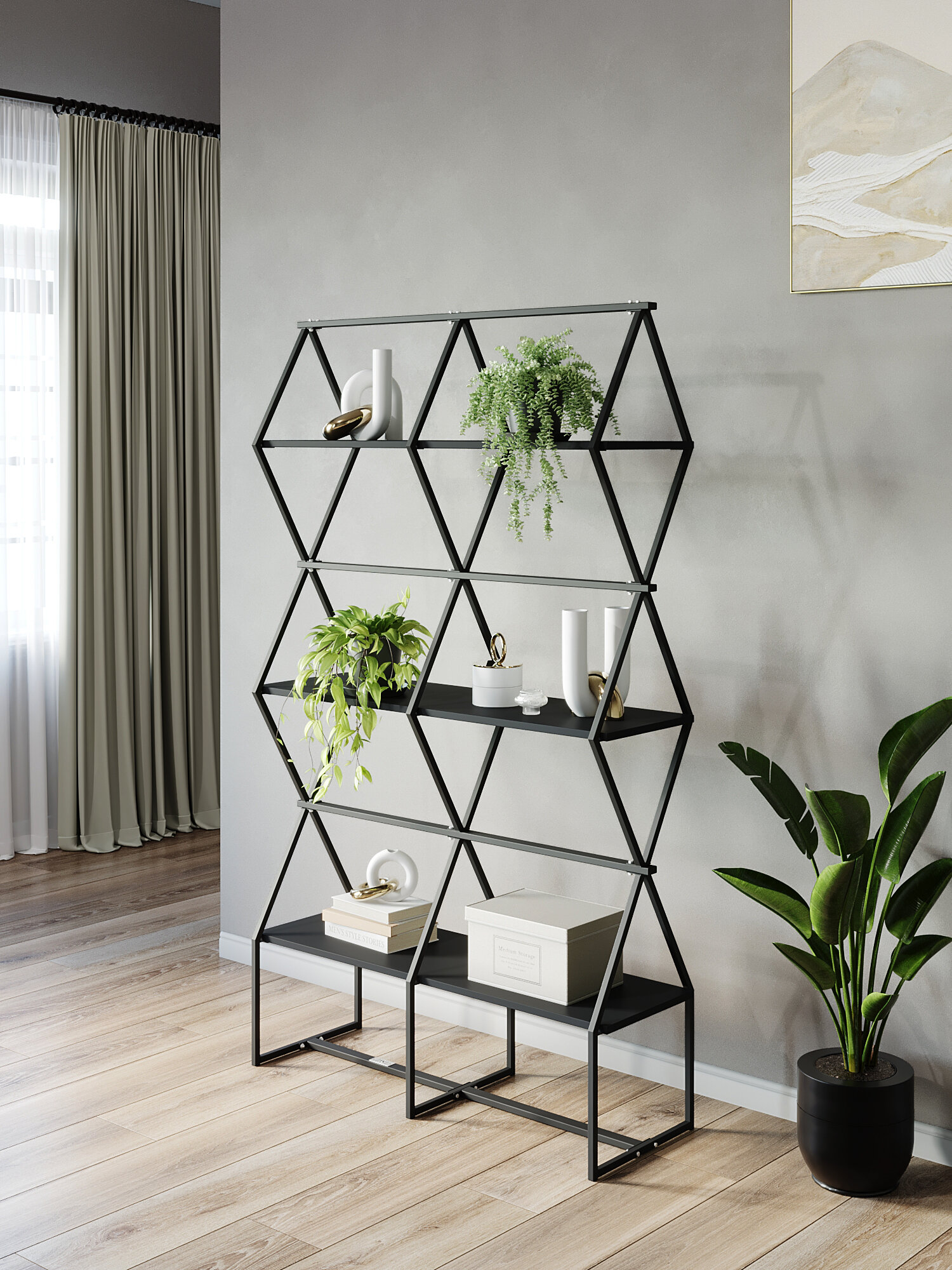 Стеллаж для рассады KM LOFT Ромбо стL черный/черный лофт для дома в гостинную перегородка