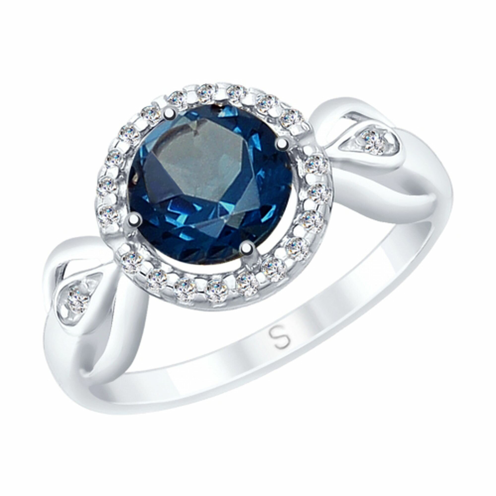 Кольцо, серебро, 925 проба, родирование, фианит, Лондон топаз