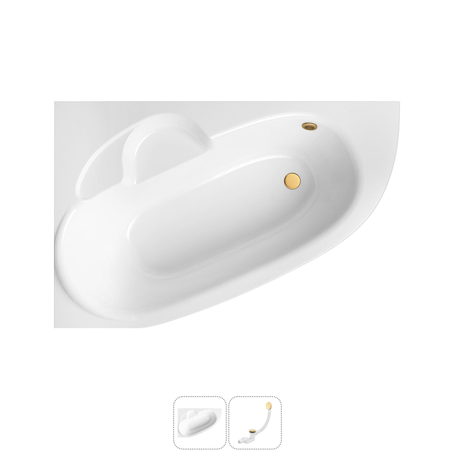 Угловая ванна акриловая 160 x 105 Lavinia Boho Bell Pro 202010897 в наборе 2 в 1: асимметричная ванна (левый разворот), слив-перелив