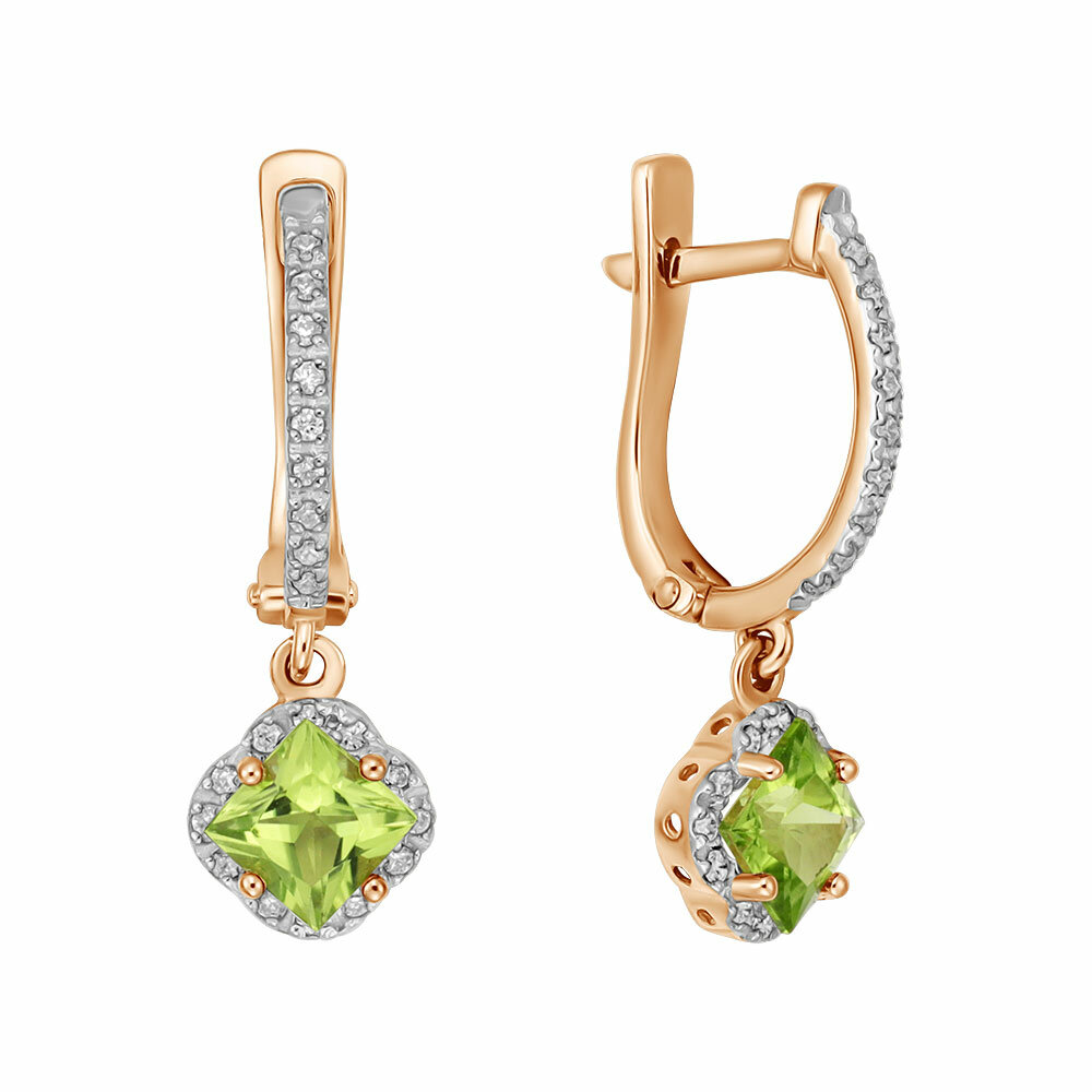 Серьги, красное золото, 585 проба, хризолит