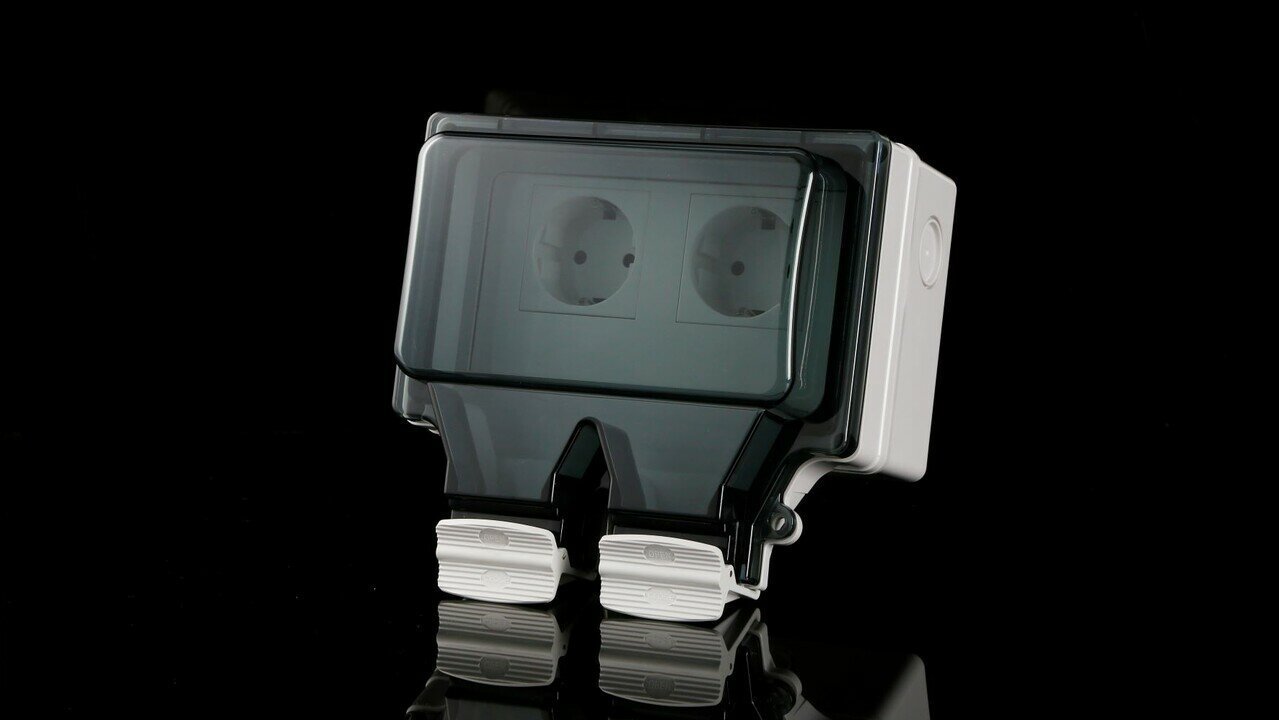 Socket, 2-Gang, 16A, IP66, PC Material (YR86-2SR) Розетка садовая двойная влагозащищённая