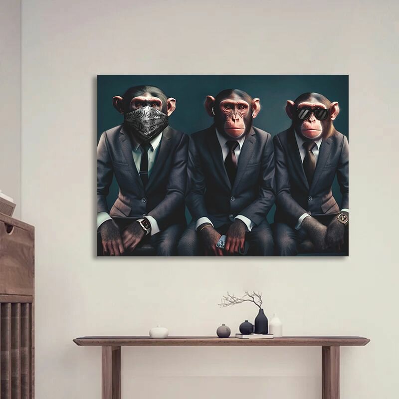 Картина "Обезьяны", на холсте, печать, на подрамнике, дерево, 30x40 см