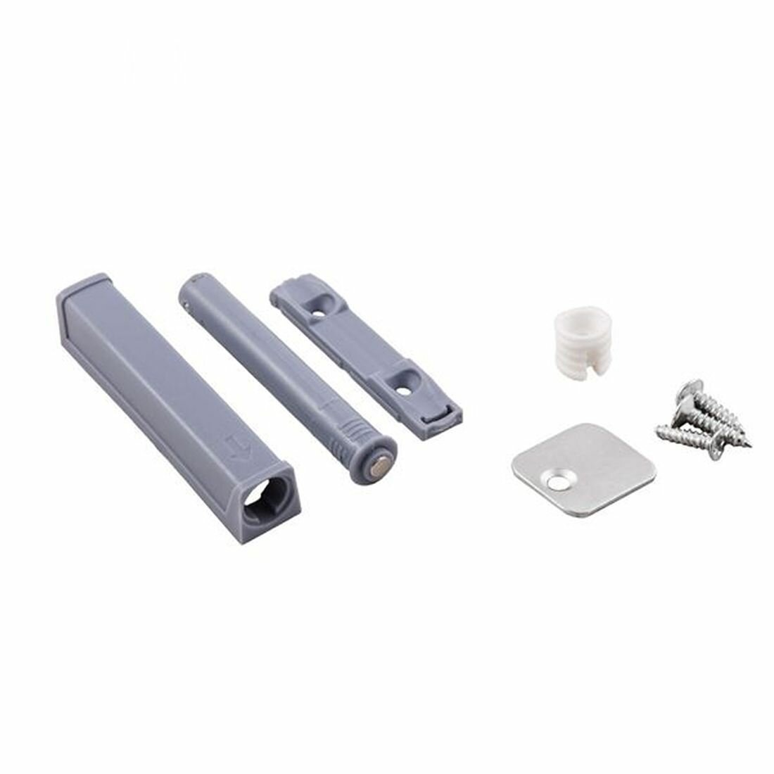 Толкатель мебельный для фасада усиленный с магнитным наконечником, Механизм Push To Open. Цвет серый