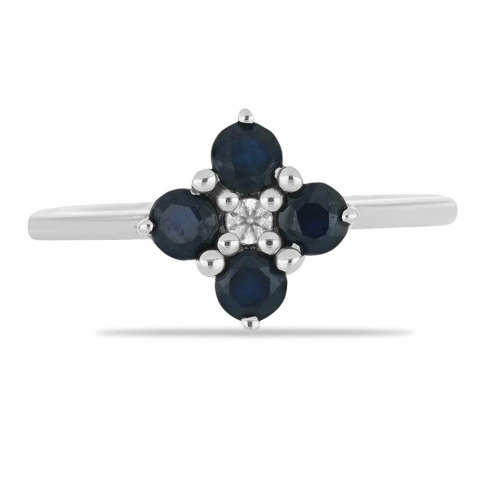 Кольцо, серебро, 925 проба, родирование, циркон, сапфир