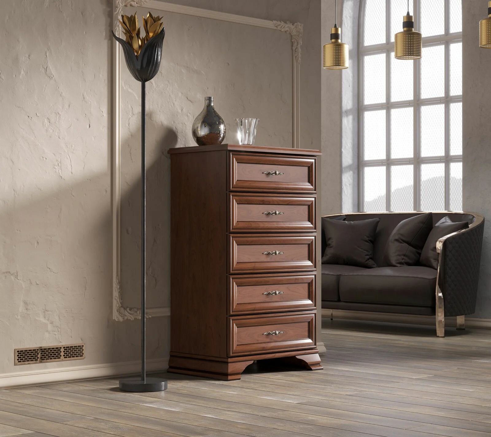 Комод Kentaki KOM5S, для одежды и вещей, с ящиками 5 шт, каштановый