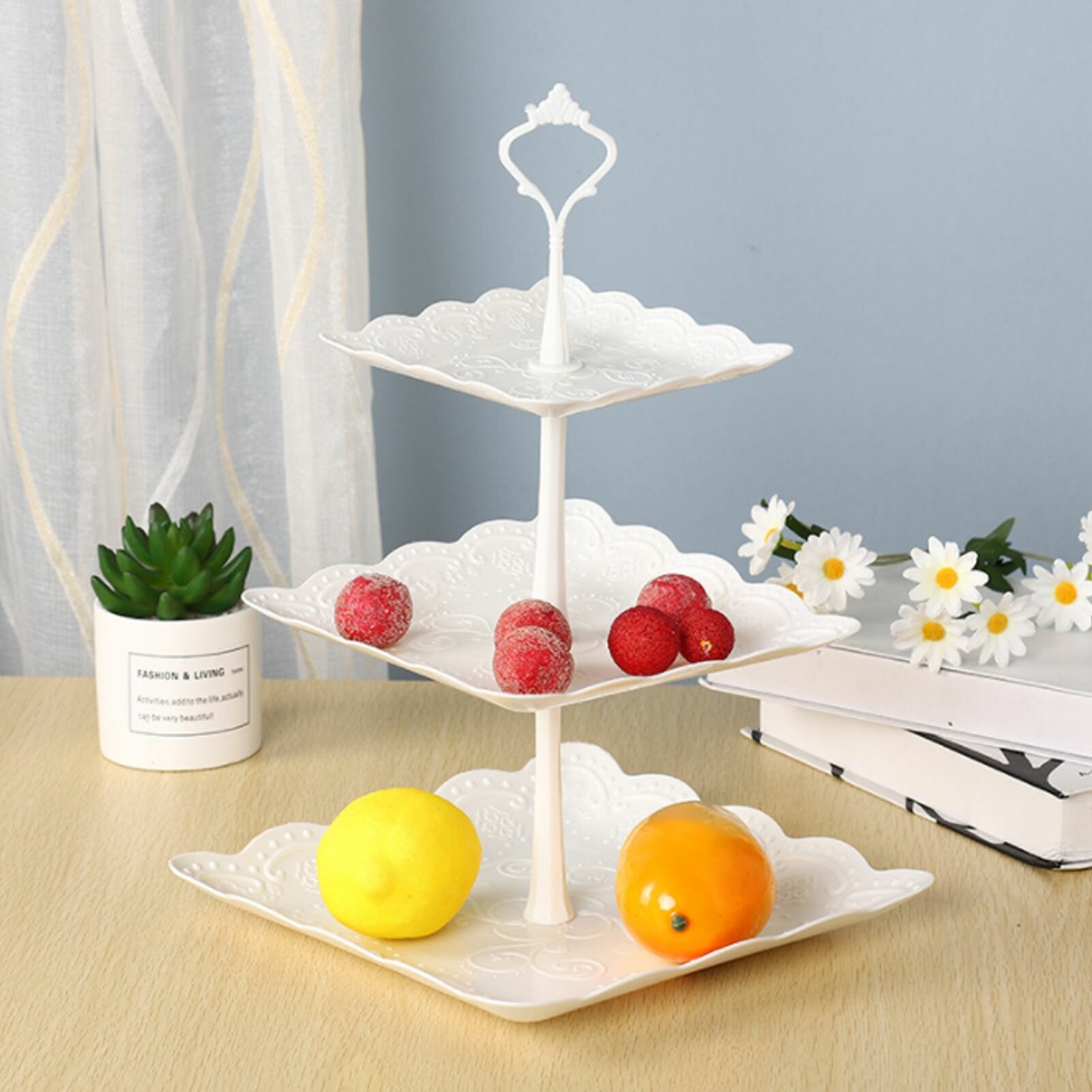 Белая пластиковая 3-слойная подставка для десертных тортов