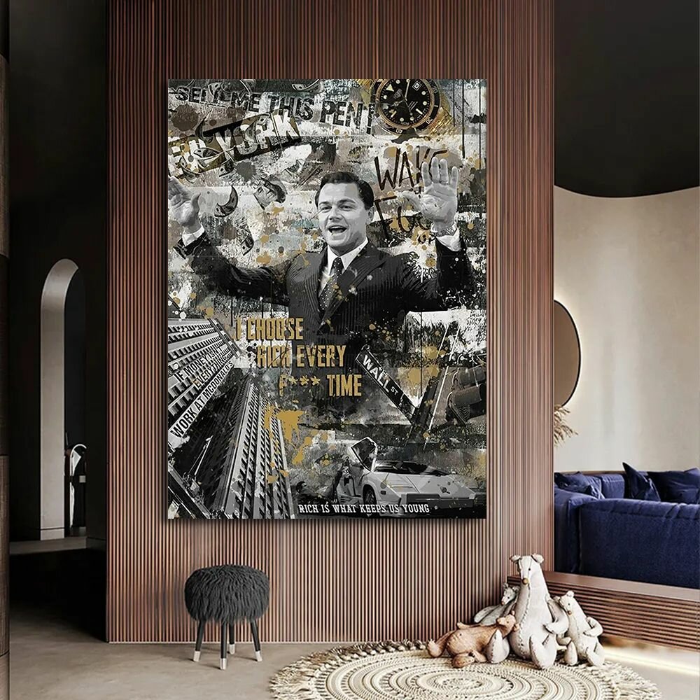 Постер в офис, картина мотивация, из коллекции "Деньги", Волк с Уолл Стрит, 40х60 см.