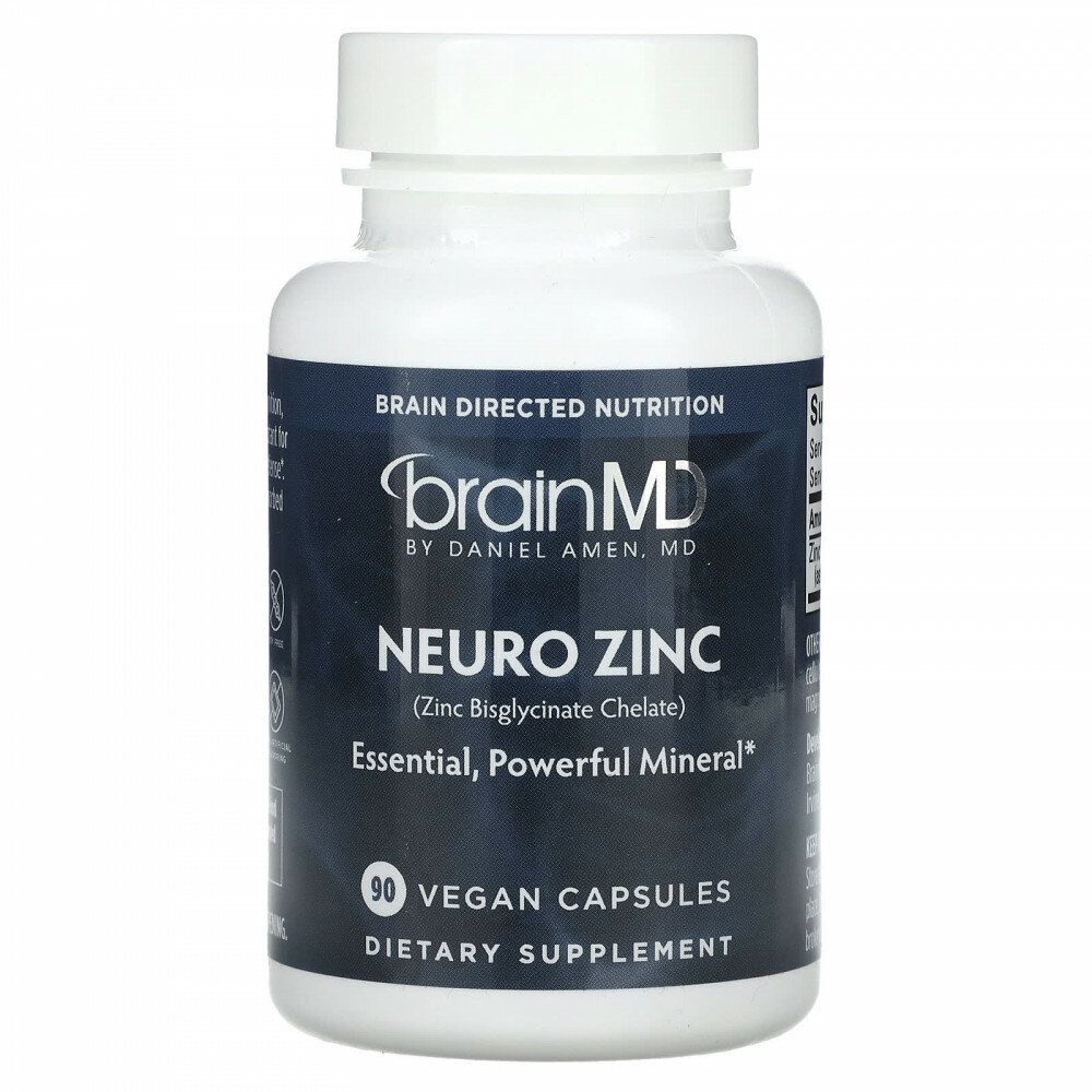 BrainMD, Neuro Zinc (хелат бисглицината цинка), 25 мг, 90 веганских капсул