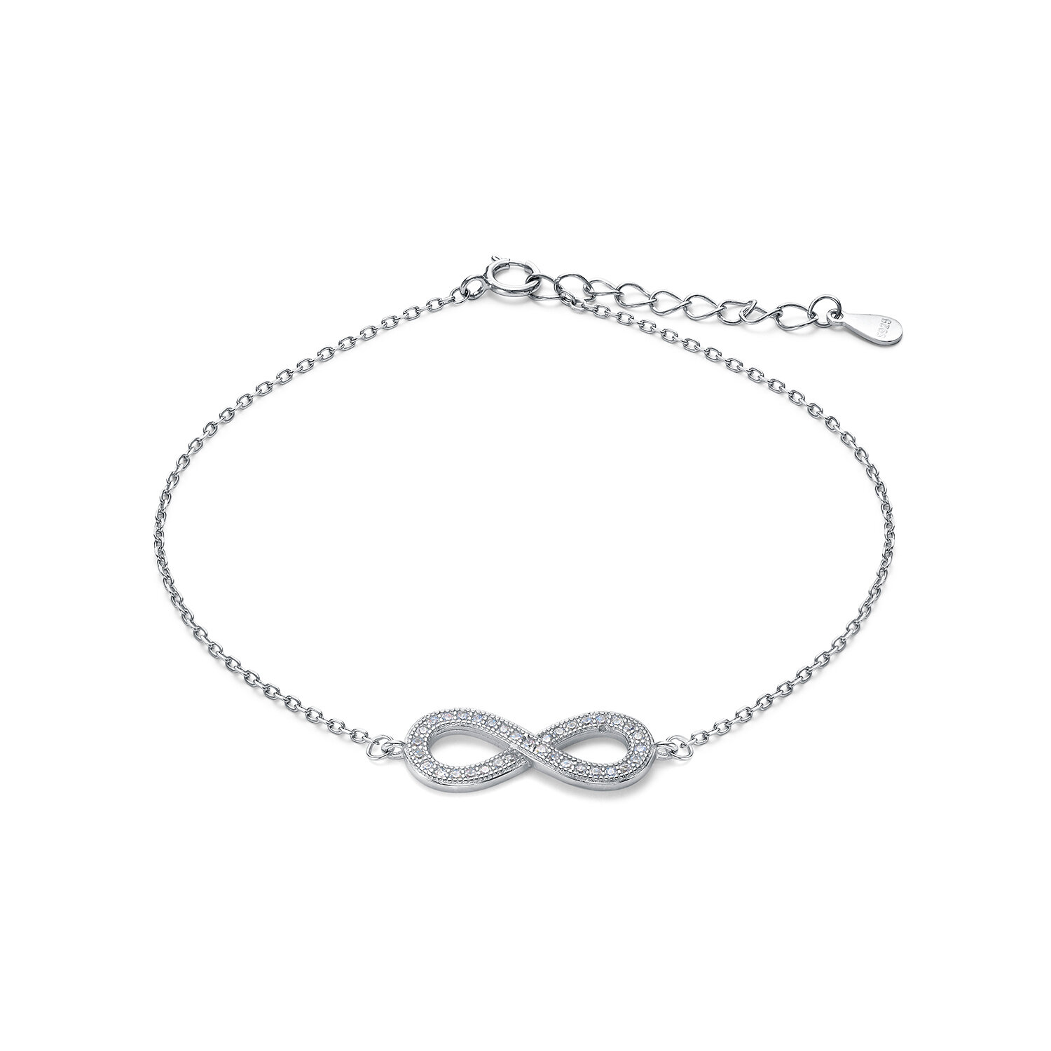 Браслет-цепочка, серебро, 925 проба, родирование, фианит